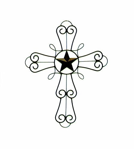 Iron Wall Cross with Star Symbol, Decorative Design-20 Inches High X 1 ...