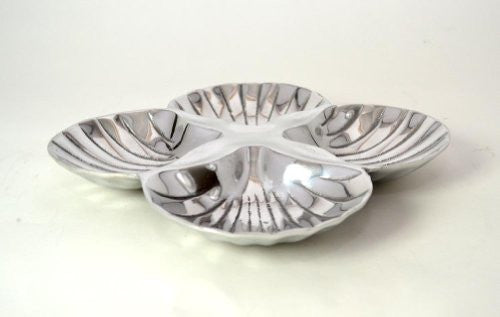 Aluminum 4 Section, Shell Shaped Snack Dish-9.5 Inches Long x 9.5 Inch ...