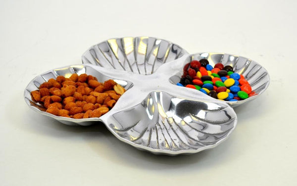 Aluminum 4 Section, Shell Shaped Snack Dish-9.5 Inches Long x 9.5 Inch ...